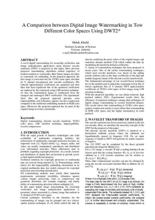 (PDF) A Comparison between Digital Image Watermarking in Tow Different ...