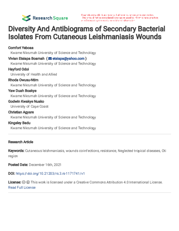 (PDF) Diversity And Antibiograms of Secondary Bacterial Isolates From ...