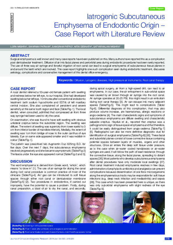 (PDF) Iatrogenic subcutaneous emphysema of endodontic origin - case ...
