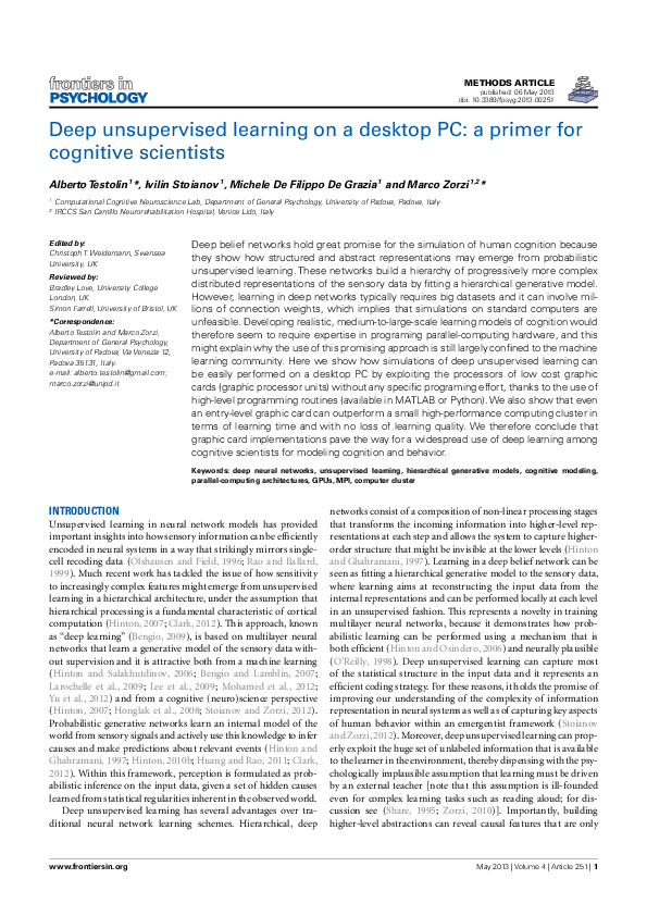(PDF) Deep Unsupervised Learning on a Desktop PC: A Primer for Cognitive Scientists
