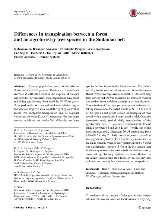 (PDF) Differences in transpiration between a forest and an agroforestry ...