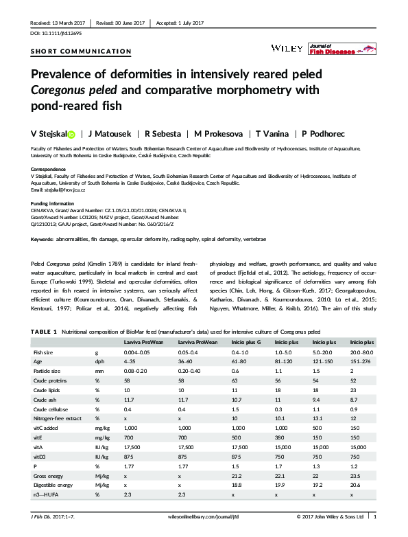 (PDF) Prevalence of deformities in intensively reared peled Coregonus ...