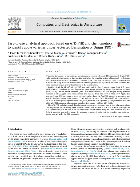 (PDF) Easy-to-use analytical approach based on ATR–FTIR and chemometrics to identify apple ...