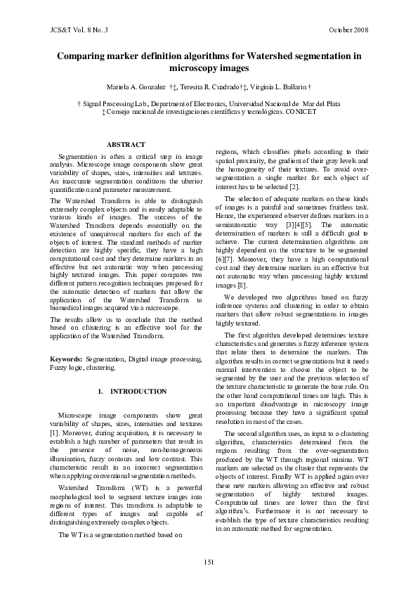 (PDF) Comparing marker definition algorithms for Watershed segmentation ... (PDF) Comparing marker definition algorithms for Watershed segmentation ...