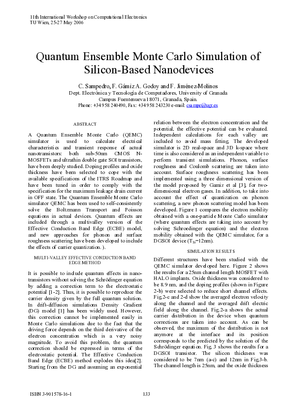 (PDF) Quantum Ensemble Monte Carlo simulation of silicon-based nanodevices
