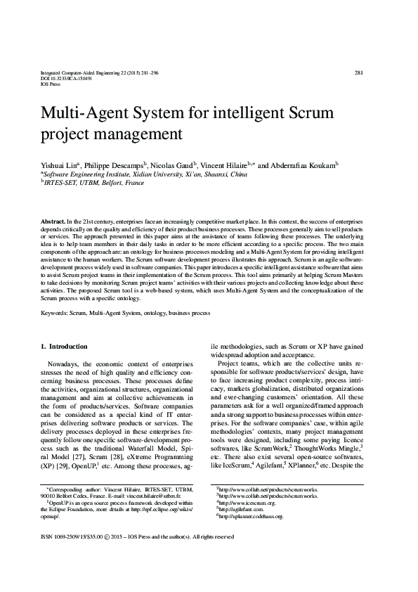 (PDF) Multi-Agent System for intelligent Scrum project management