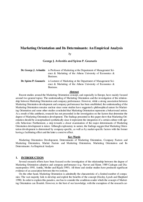 (PDF) Marketing orientation and its determinants: an empirical analysis
