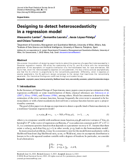 (PDF) Designing to detect heteroscedasticity in a regression model