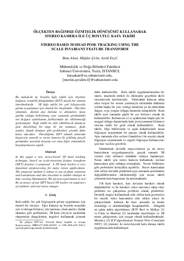 Pdf Stereo Based 3d Head Pose Tracking Using The Scale Invariant Featrue Transform