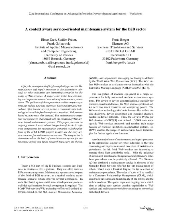 (PDF) A Context Aware Service-Oriented Maintenance System for the B2B Sector