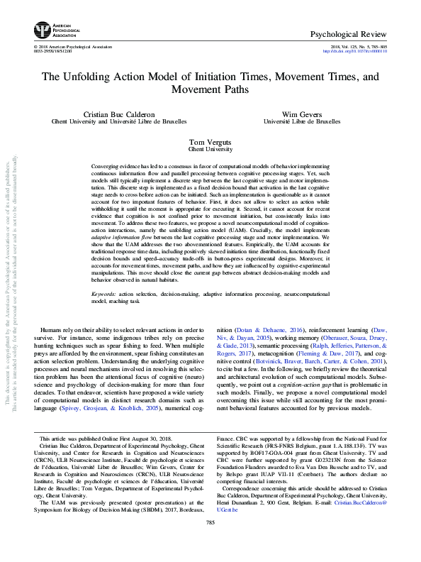 (PDF) The unfolding action model of initiation times, movement times ...