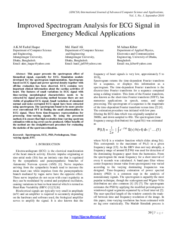(PDF) Improved Spectrogram Analysis for ECG Signal in Emergency Medical ...
