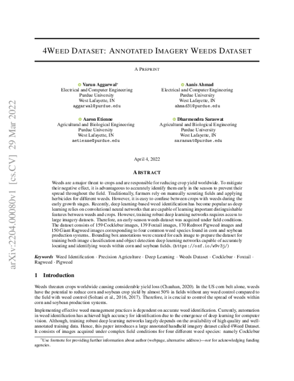 (PDF) 4Weed Dataset: Annotated Imagery Weeds Dataset