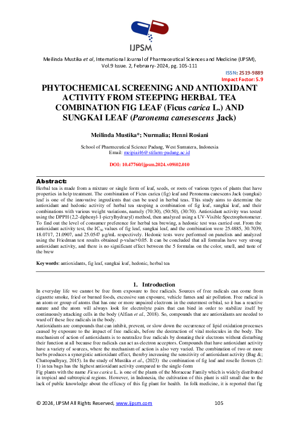 (PDF) PHYTOCHEMICAL SCREENING AND ANTIOXIDANT ACTIVITY FROM STEEPING HERBAL TEA COMBINATION FIG ...