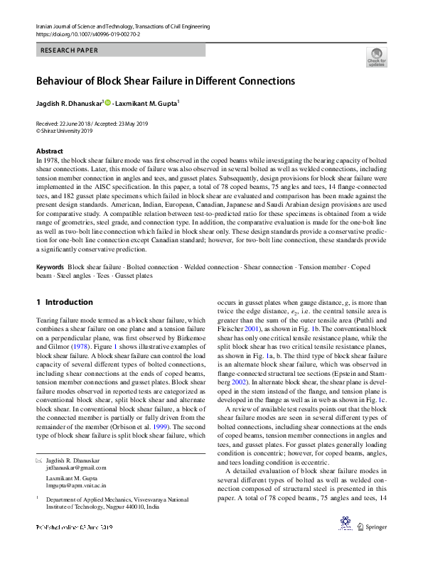 (PDF) Behaviour of Block Shear Failure in Different Connections