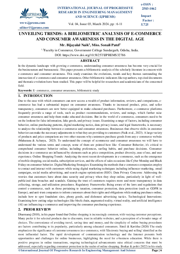 (PDF) UNVEILING TRENDS: A BIBLIOMETRIC ANALYSIS OF E-COMMERCE AND CONSUMER AWARENESS IN THE ...