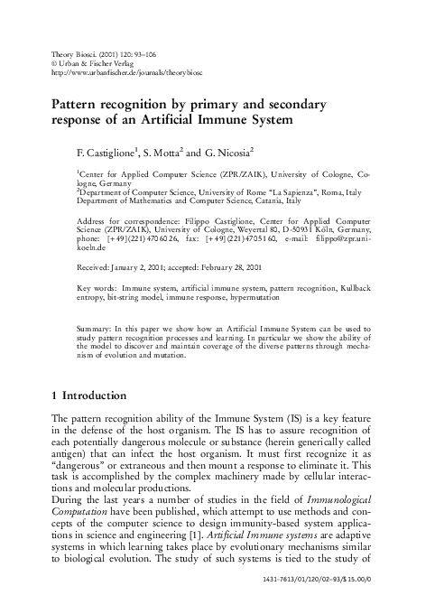 (PDF) Pattern recognition by primary and secondary response of an Artificial Immune System