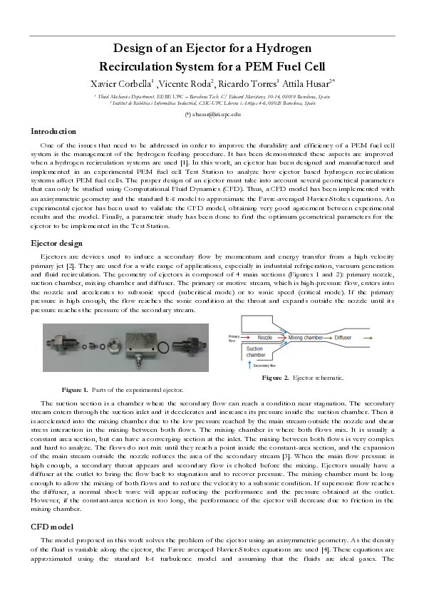 (PDF) Design of an ejector for a hydrogen recirculation system for a ...