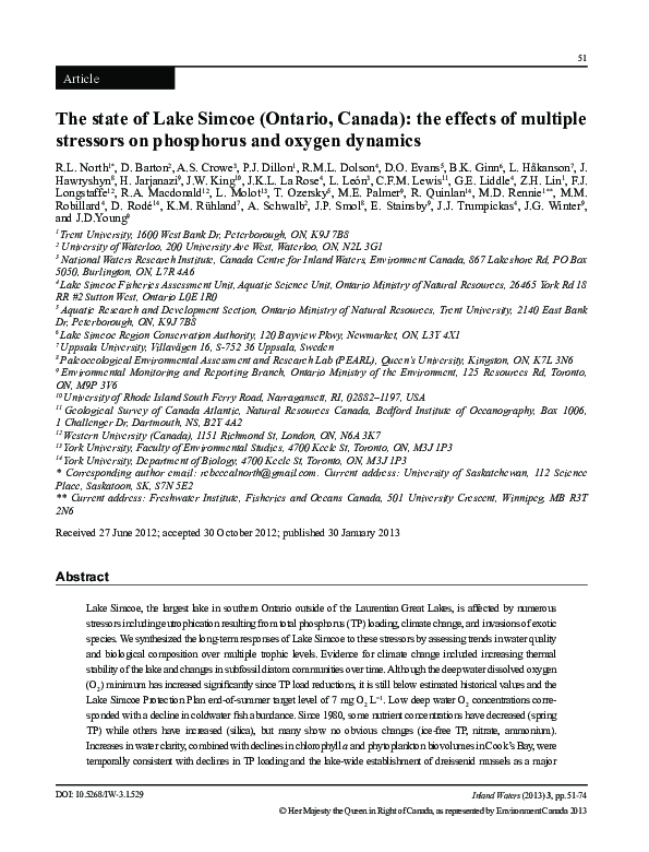 (PDF) The state of Lake Simcoe (Ontario, Canada): the effects of ...