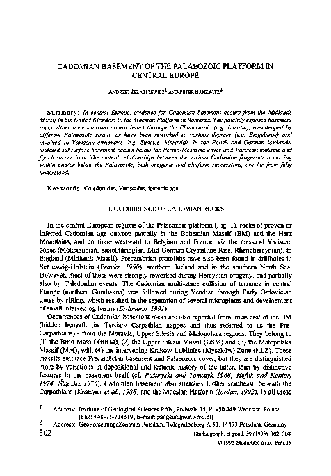 (PDF) Cadomian basement of the palaeozoic platform in central Europe