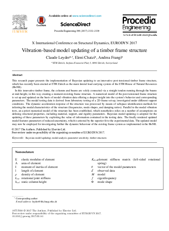 (PDF) Vibration-based model updating of a timber frame structure