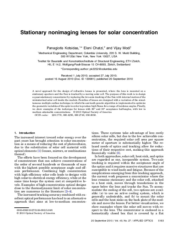 (PDF) Stationary nonimaging lenses for solar concentration