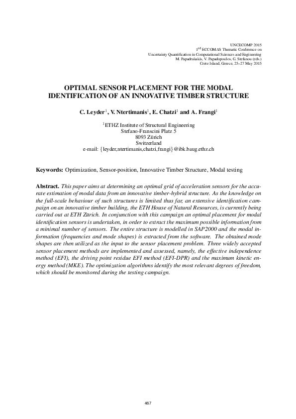 (PDF) Optimal Sensor Placement for the Modal Identification of an Innovative Timber Structure