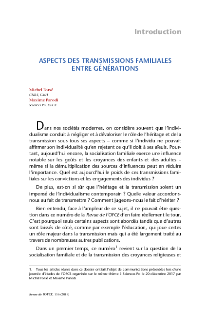 (PDF) Introduction: Aspects des transmissions familiales entre ...