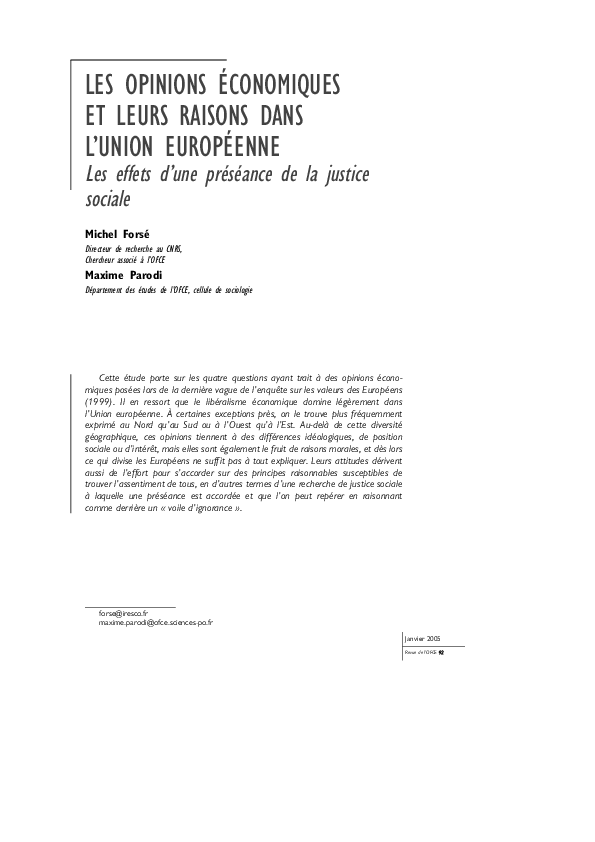 (PDF) Les opinions économiques et leurs raisons dans l'Union européenne