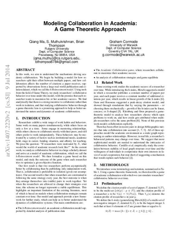 (PDF) Modeling collaboration in academia