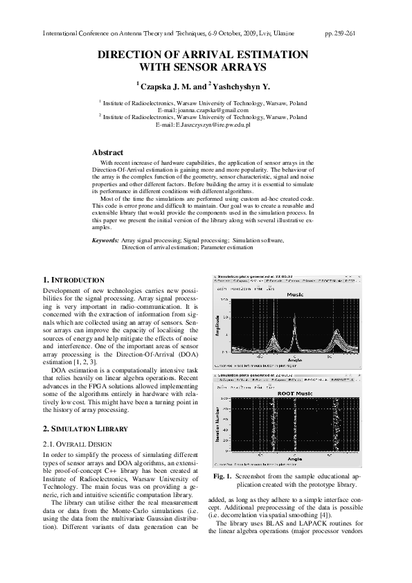 (PDF) Direction of arrival estimation with sensor arrays