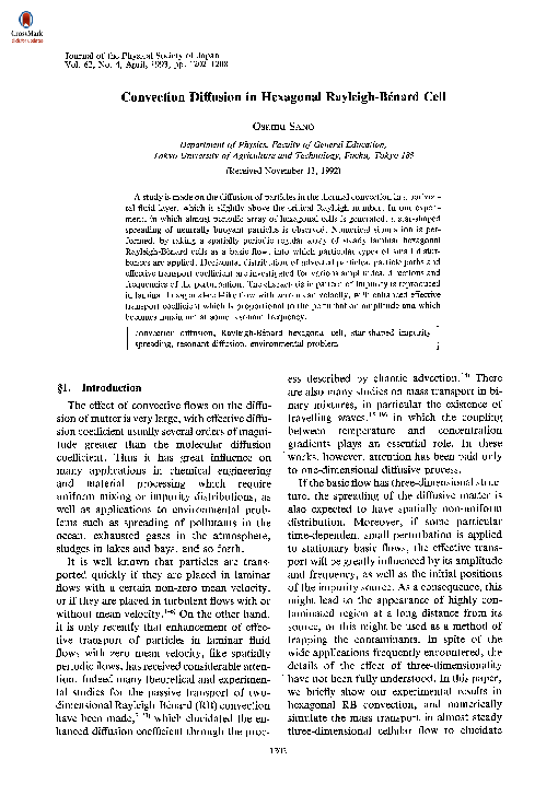 (PDF) Convection Diffusion in Hexagonal Rayleigh-Bénard Cell