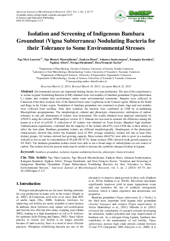 (PDF) Bambara groundnut (Vigna subterranea (L.) Verdc.)