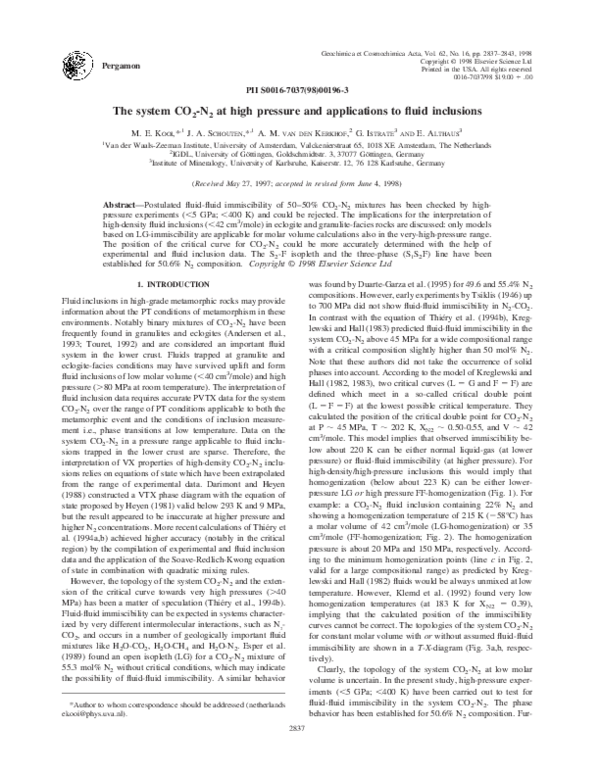 (PDF) The system CO2-N2 at high pressure and applications to fluid ...