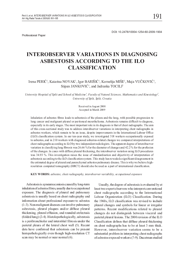 (PDF) Interobserver Variations in Diagnosing Asbestosis According to ...