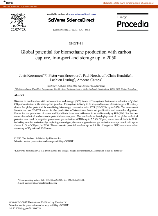 (PDF) Global Potential for Biomethane Production with Carbon Capture ...