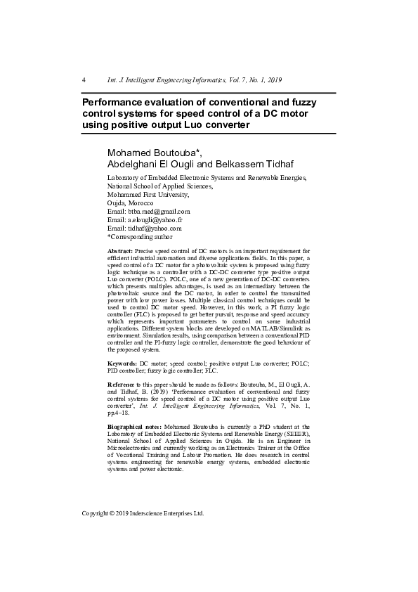 (PDF) Performance evaluation of conventional and fuzzy control systems for speed control of a DC ...