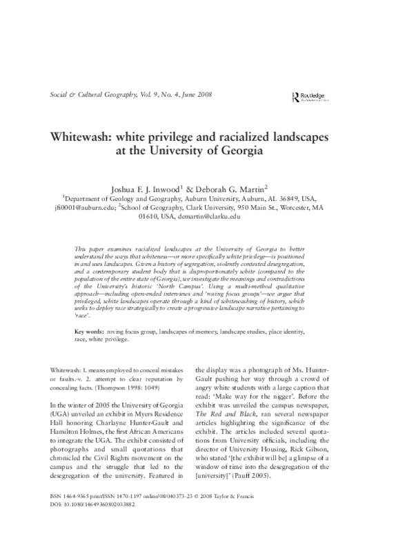 (PDF) Whitewash: white privilege and racialized landscapes at the ...