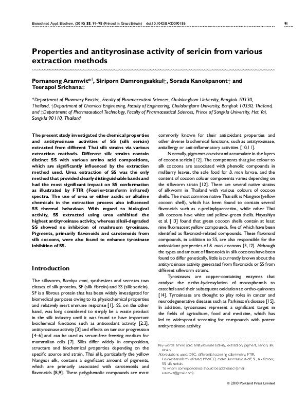 (PDF) Properties and antityrosinase activity of sericin from various extraction methods