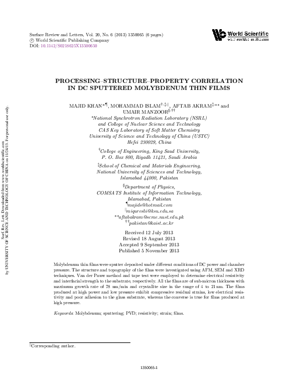 (PDF) Processing–Structure–Property Correlation in DC Sputtered ...