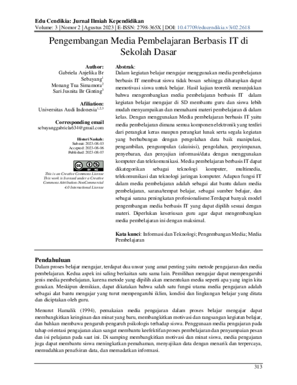 (PDF) Pengembangan Media Pembelajaran Berbasis IT di Sekolah Dasar