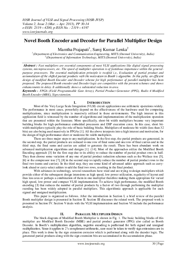 (PDF) Novel Booth Encoder and Decoder for Parallel Multiplier Design