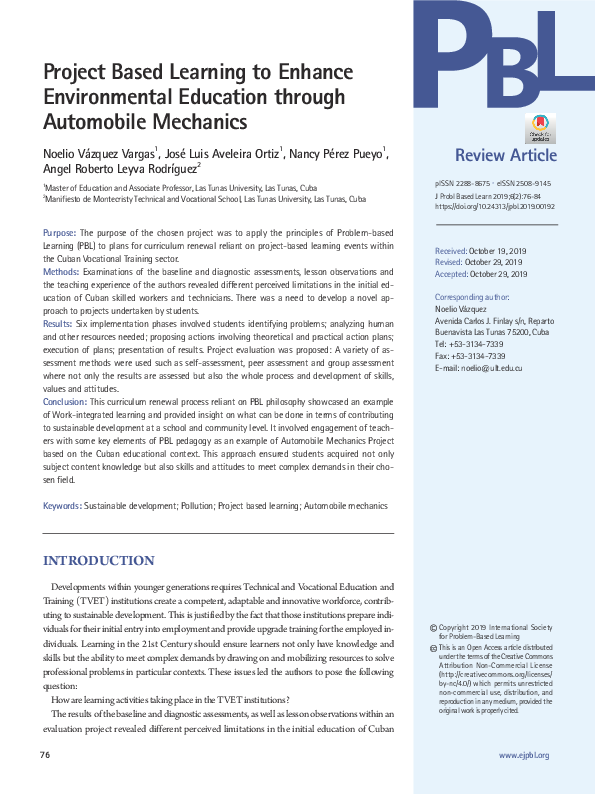 (PDF) Project Based Learning to Enhance Environmental Education through ...