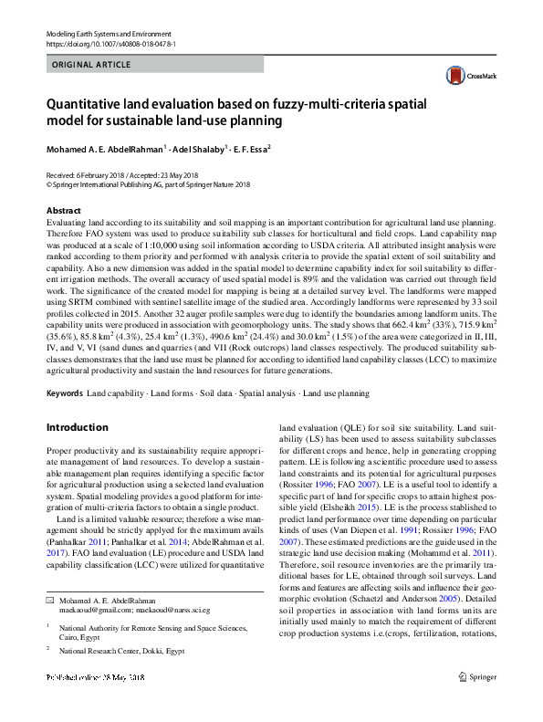 (PDF) Quantitative land evaluation based on fuzzy-multi-criteria spatial model for sustainable ...