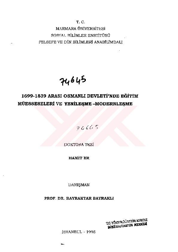 (PDF) 1699-1839 sonrası Osmanlı Devleti’nde eğitim müesseseleri ve yenileşme modernleşme
