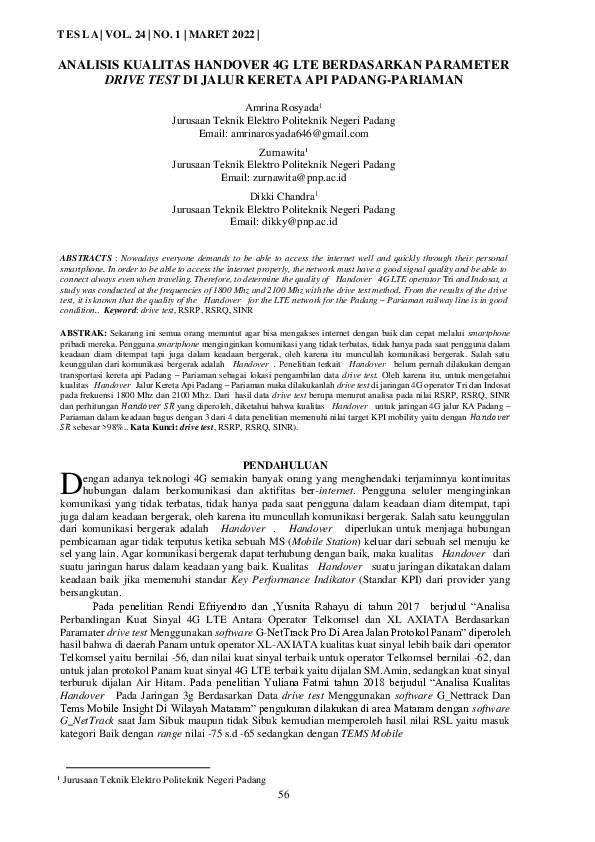 (PDF) Analisis Kualitas Handover 4G Lte Berdasarkan Parameter Drive ...