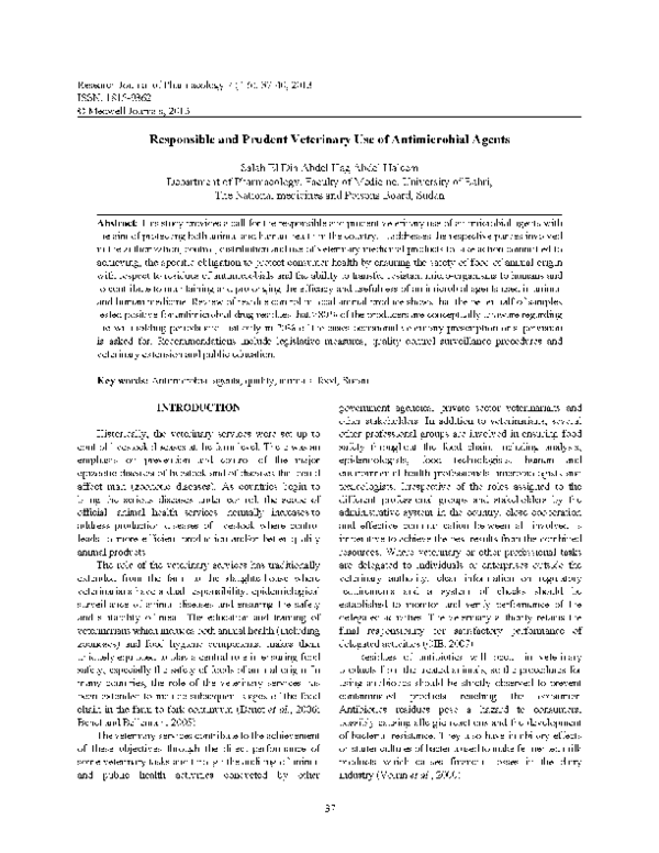 (PDF) Responsible and prudent veterinary use of antimicrobial agents