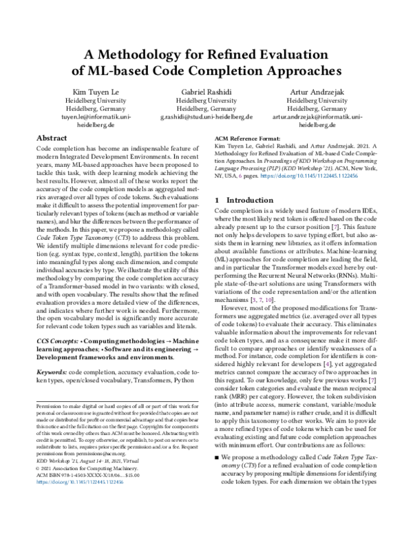 (PDF) A Methodology for Refined Evaluation of ML-based Code Completion ...