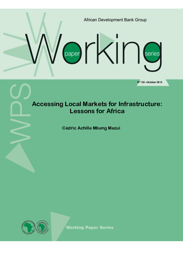 (PDF) Working Paper 153 - Accessing Local Markets for Infrastructure: Lessons for Africa