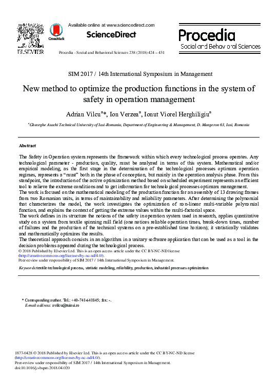 (PDF) New Method to Optimize the Production Functions in the System of Safety in Operation ...
